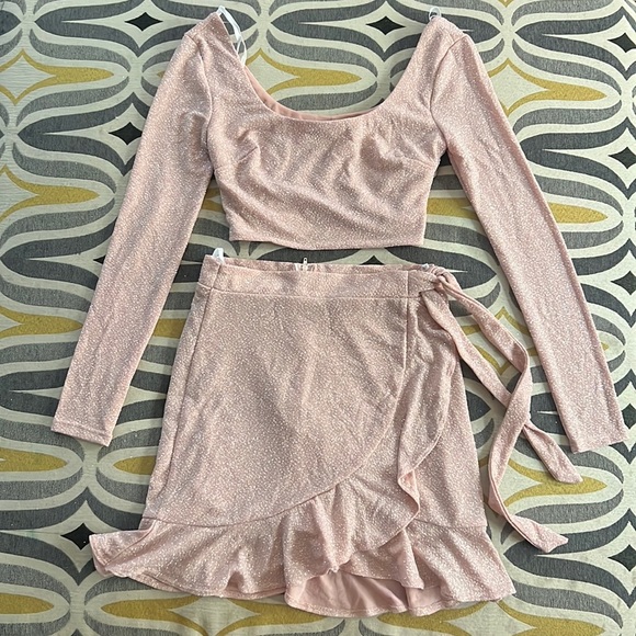 B Darlin | Skirts | B Darlin Sparkly Pink Barbie Matching Set With Crop ...